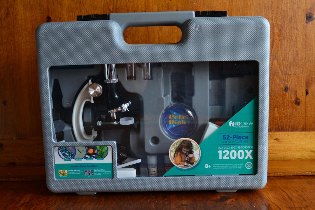 IQ Crew 52-piece Metal Microscope Set 120 to 1200X (ages 8+) Kids ...