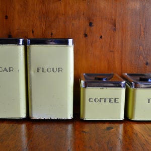 Vintage Set of 4 Garner Ware Tin Flour, Sugar, Tea, & Coffee Containers ...
