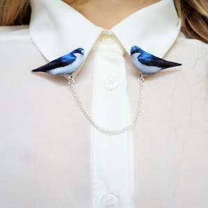 Cardigan Clip, Blue Bird Brooch , Collar Clips , Collar Pins , Bird ...