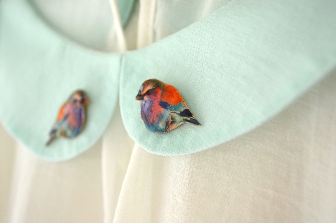 Birds , Animal Brooch , Wood Bird Brooch , Colorful Bird , Bird Pin ...