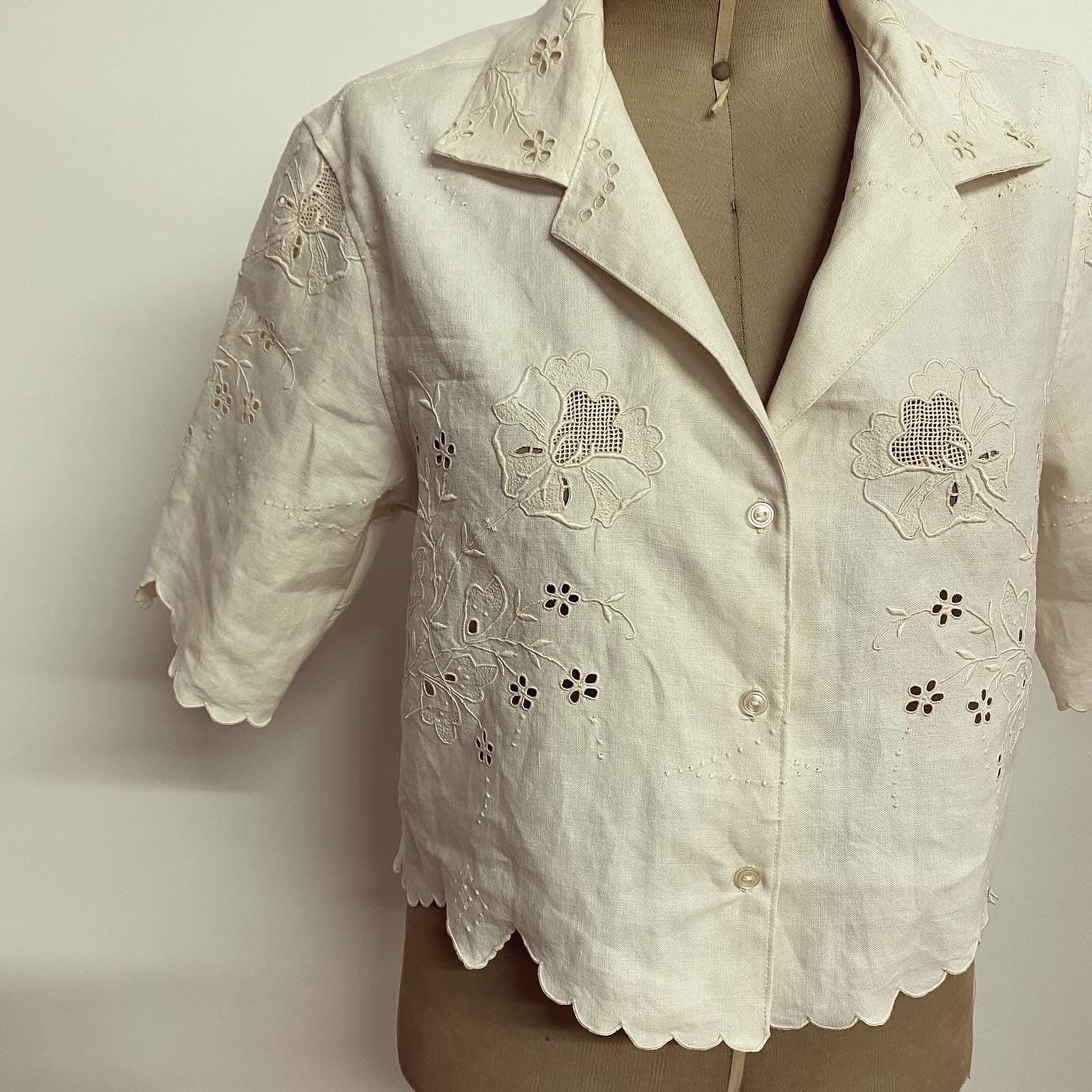 Repurposed Vintage Linen Embroidered Cutwork Tablecloth Shirt - Etsy