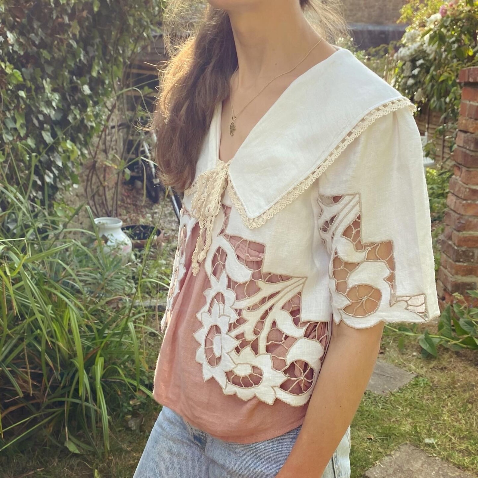 SAMPLE Piece . Repurposed Cutwork Embroidered Tablecloth Blouse Xsmall ...