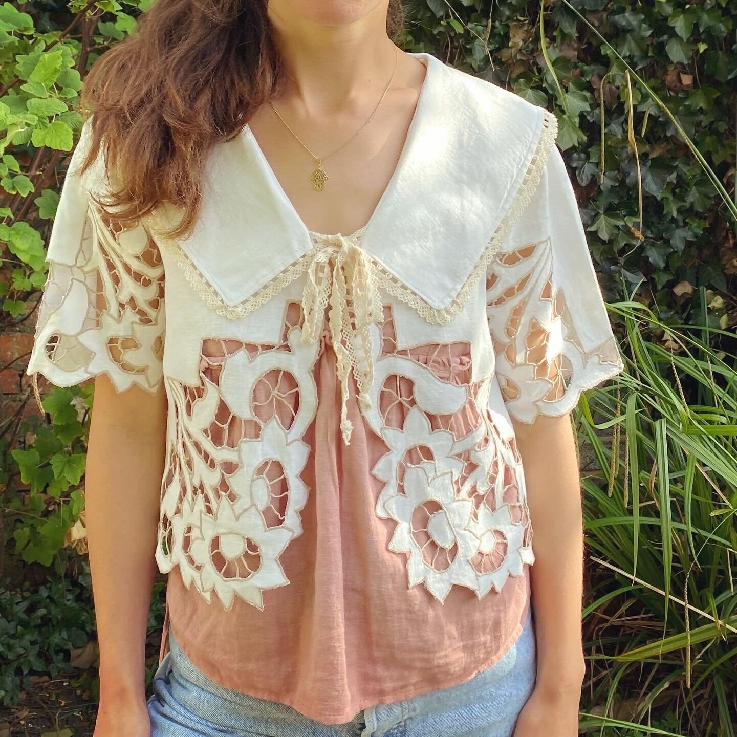 SAMPLE Piece . Repurposed Cutwork Embroidered Tablecloth Blouse Xsmall ...