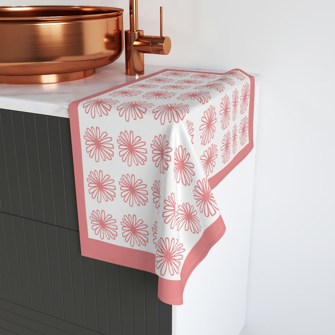 Pyrex Pink Daisy Print TERRY Hand Towel, Kitchen Dish Towel, Vintage ...