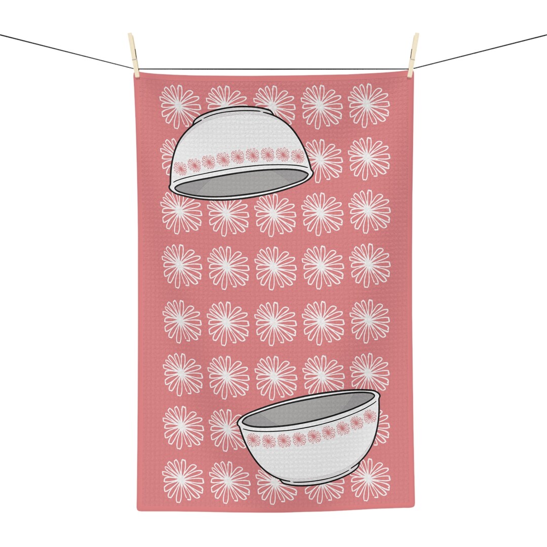 Pyrex Pink Daisy WAFFLE WEAVE Dish Towels, Pyrex Themed Gift, Daisy ...