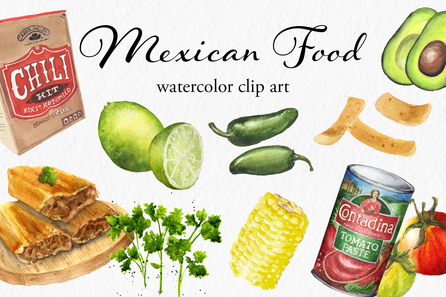 Mexican Food Watercolor Clipart - Mexican Food Instant Digital Download ...