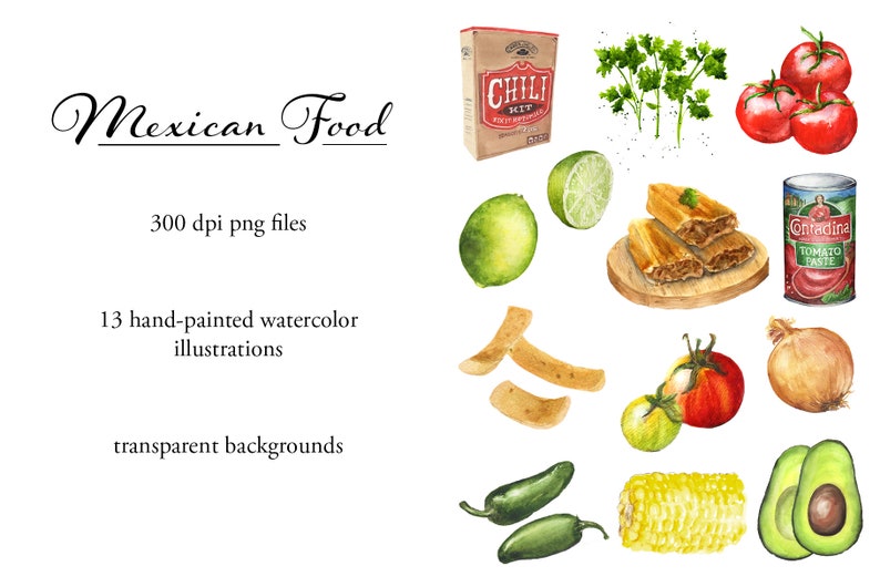 Mexican Food Watercolor Clipart - Mexican Food Instant Digital Download ...