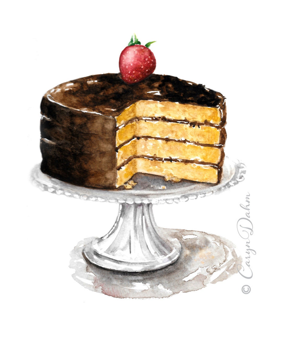 Yellow Cake With Chocolate Frosting Watercolor Art : Cake Painting ...
