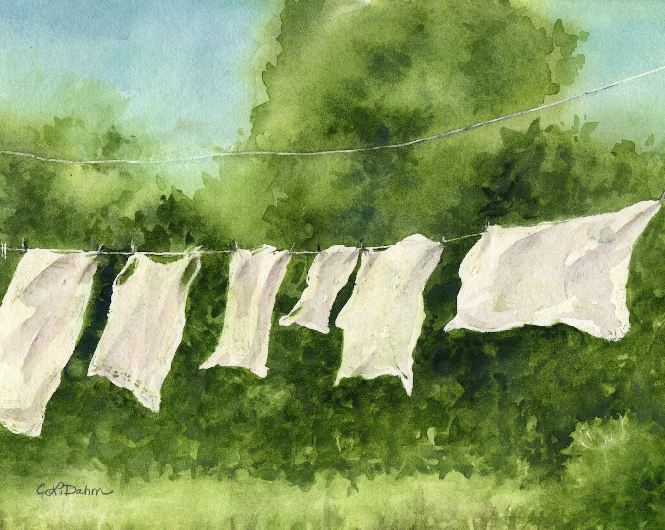 Laundry Line Watercolor Print of White Clothes and - Etsy Canada