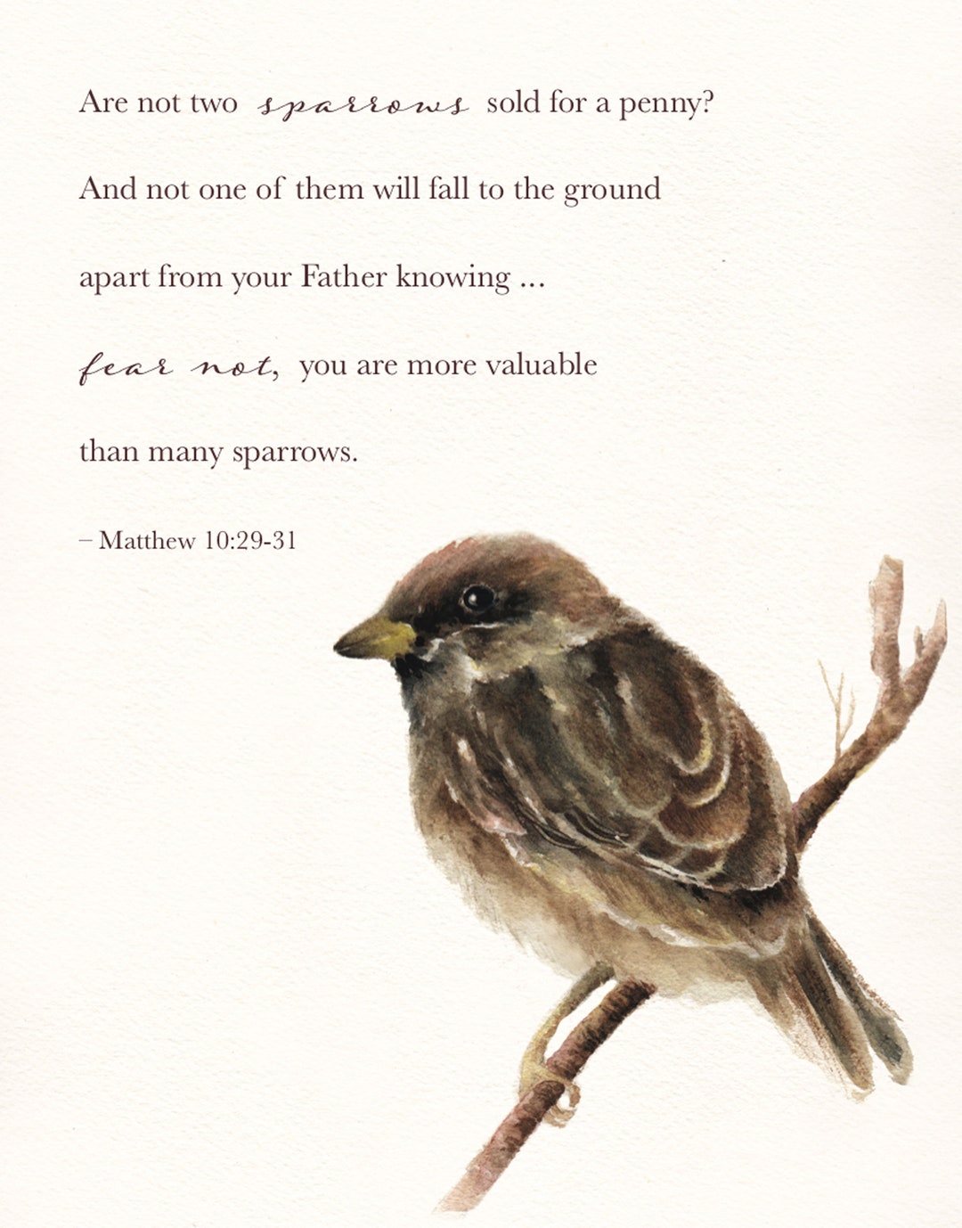 Sparrow With Bible Verse, Small Brown Bird Watercolor Artwork ...