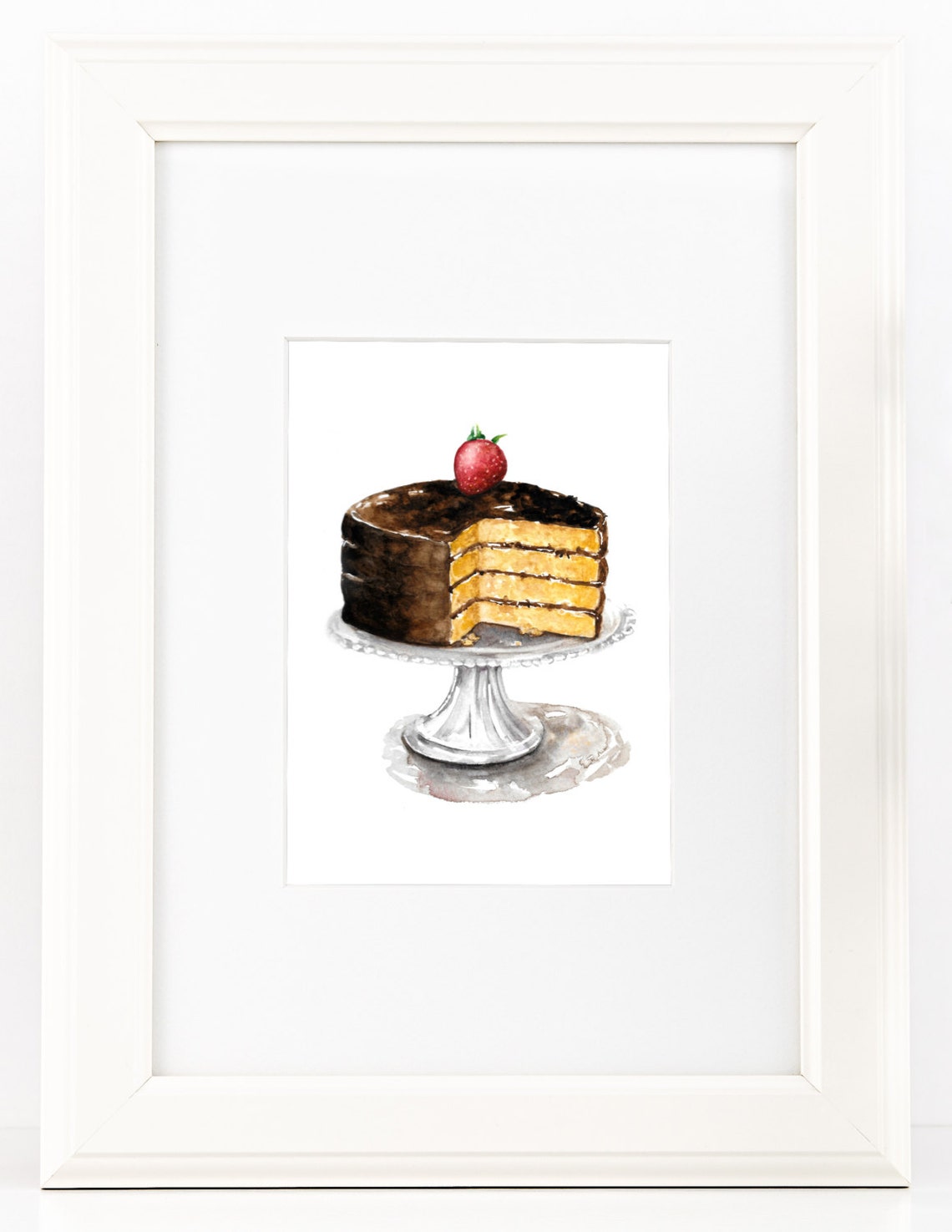 Yellow Cake With Chocolate Frosting Watercolor Art : Cake Painting ...
