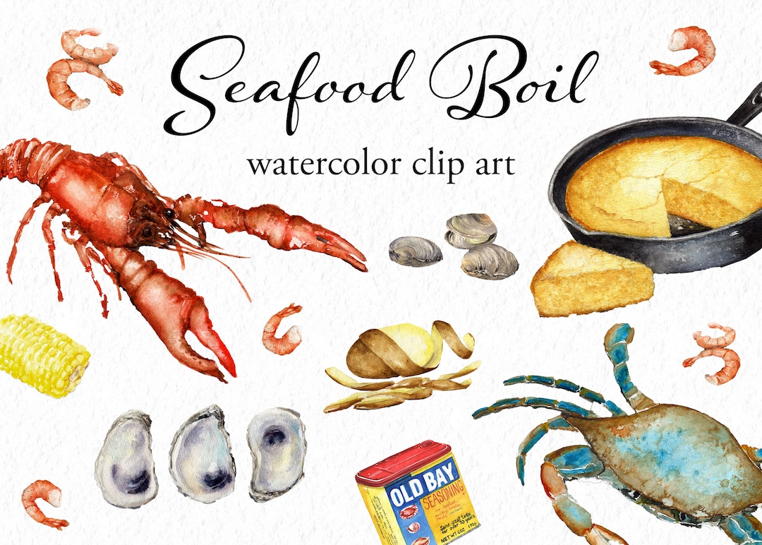 Seafood Watercolor Clipart - Seafood Clipart - Seafood Instant Digital ...