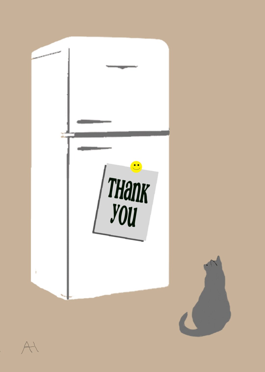 Thank You Card With Retro Fridge and Cat Printable 5" X 7" Card - Etsy
