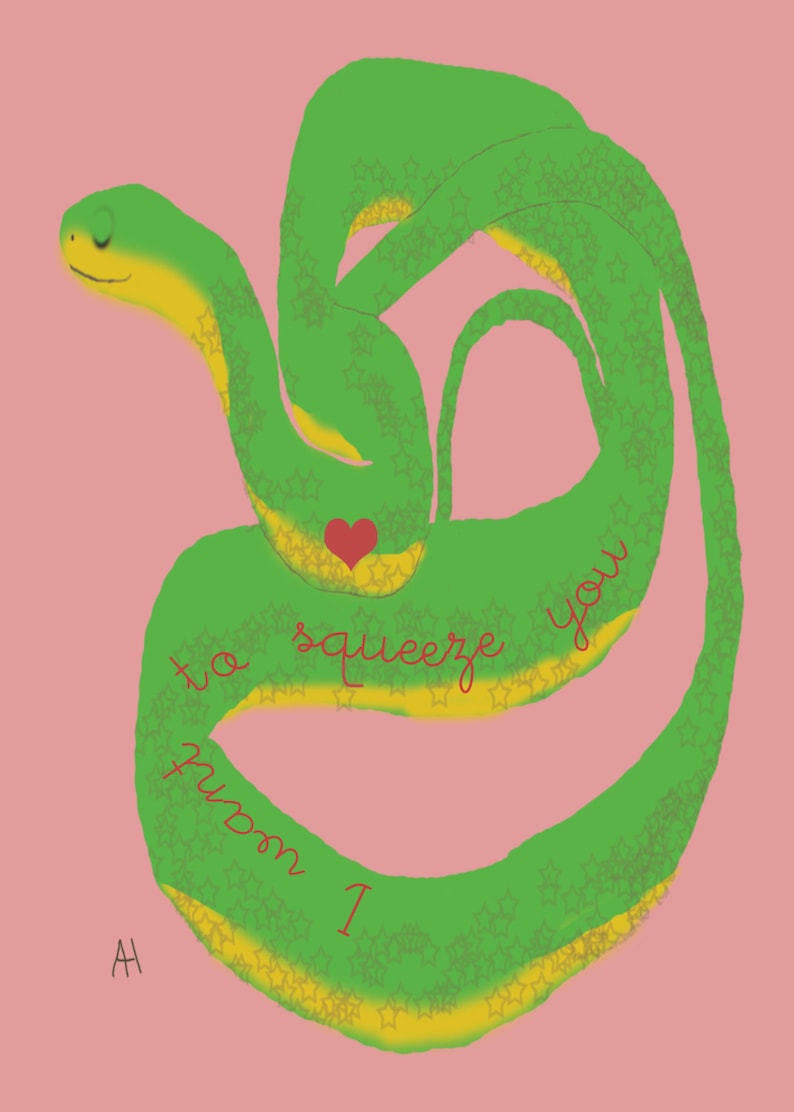 Snake Valentine's Day Printable Card - Etsy