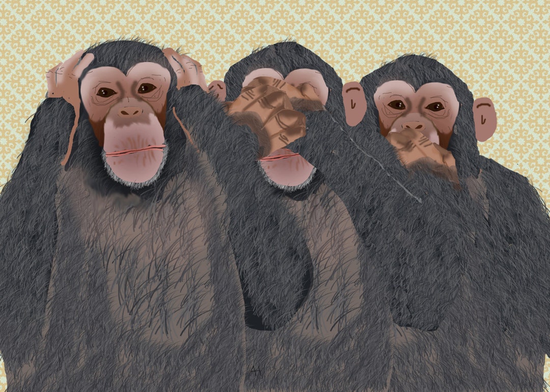 Hear No, See No, Speak No Evil Chimpanzee Blank Printable Card - Etsy