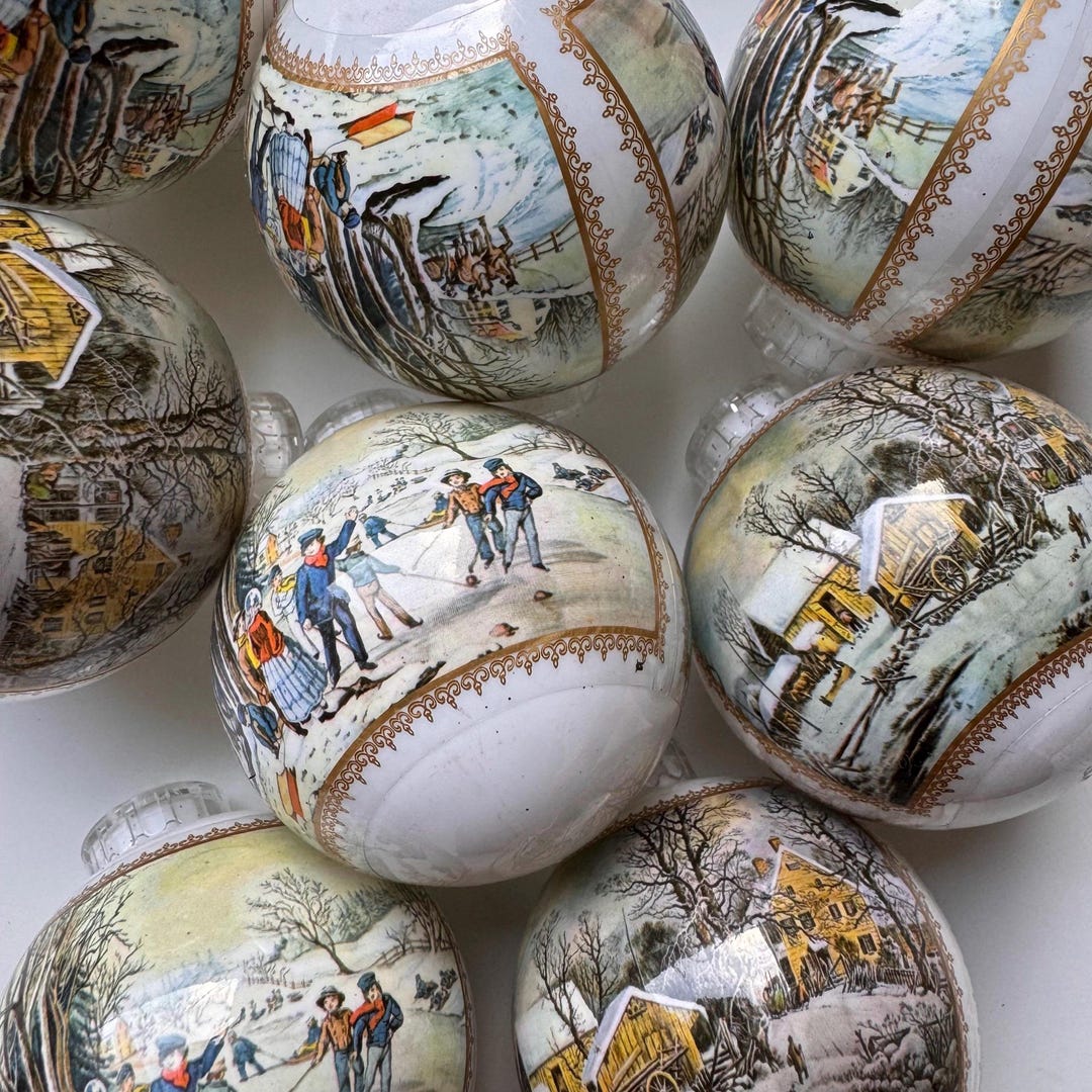 RETRO 1980's “winter Scenes” Set of 8 Plastic Baubles - Ice Skateing ...