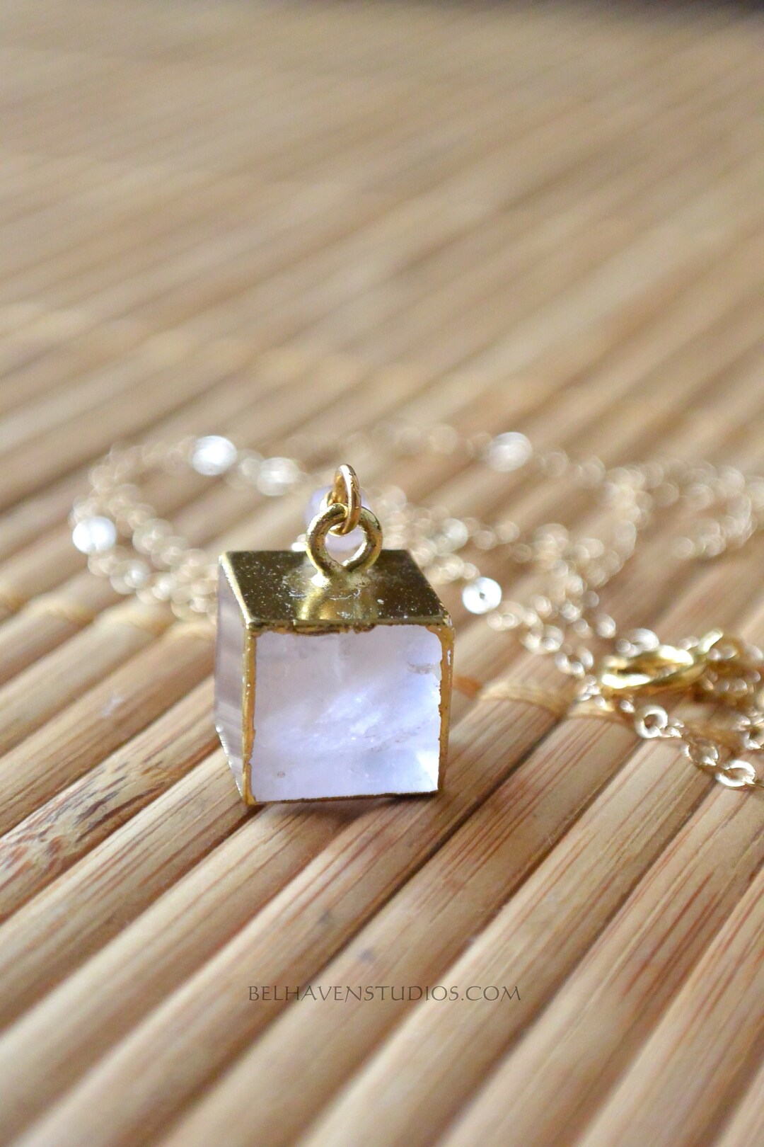 Rose quartz cube gemstone 14k gold fil necklace Rose quartz - Etsy.de