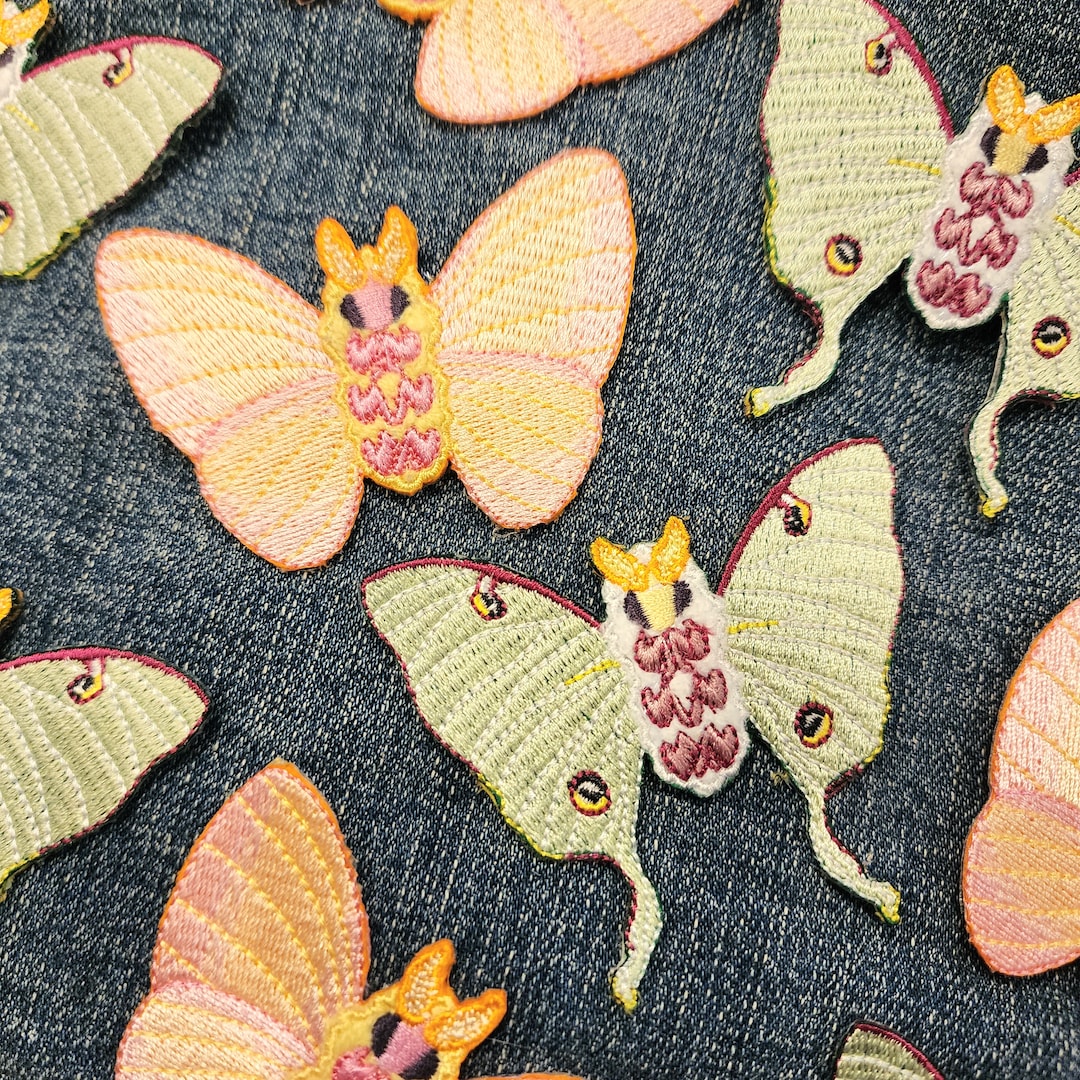 Fluffy Moths - Rosy Maple and Luna Moth - 3in Embroidered Patches - Etsy