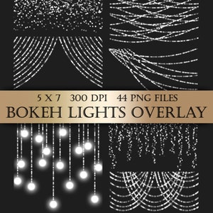Bokeh String Lights, Digital Clipart Overlay - Silver Bunting Fairy ...