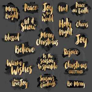 Christmas Greetings Watercolor & Gold Foil Clip Art Word Art Photo ...
