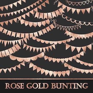 Rose Gold Bunting Banner Digital Clipart - Rose Gold Foil Bunting ...