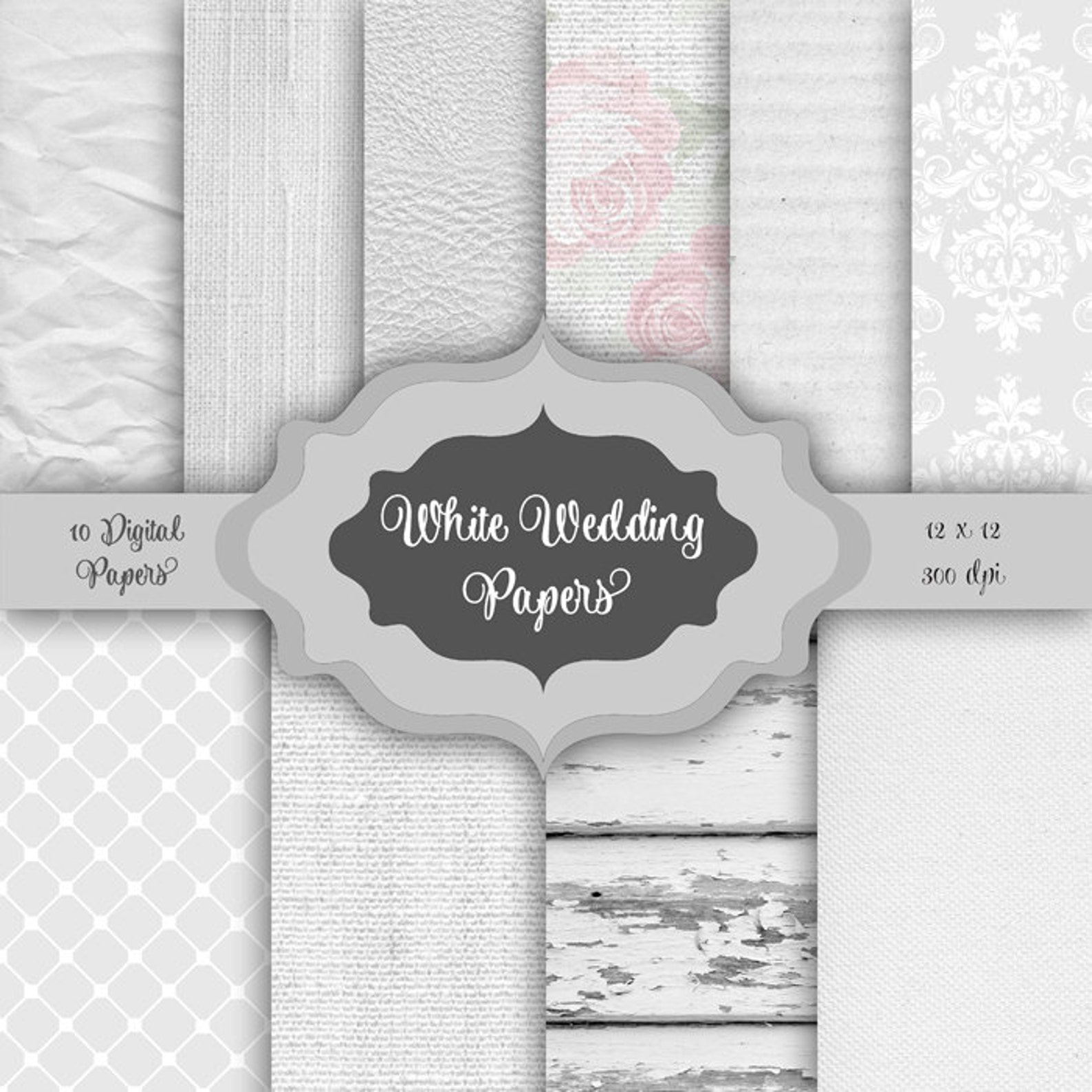 White Wedding Textures Digital Paper Pack: Scrapbooking Backgrounds ...