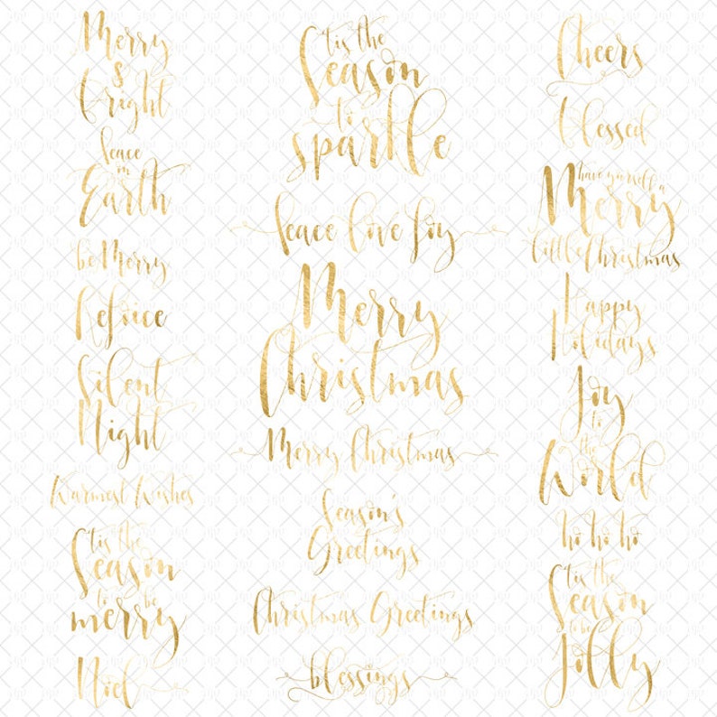 Christmas greetings gold foil clip art word art photo overlay | Etsy