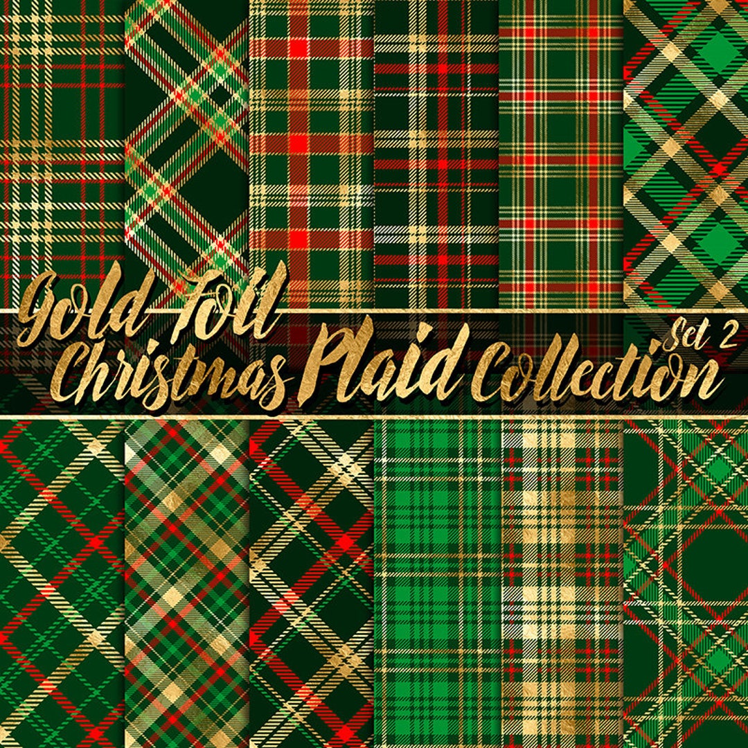 Gold Foil Christmas Plaid Digital Paper: Christmas Paper Gold Foil ...