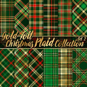 Gold Foil Christmas Plaid Digital Paper: Green and Red Scrapbook ...