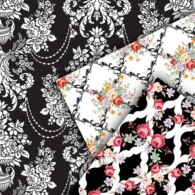 Shabby Chic Digital Papers Black & White Polka Dot Stripes - Etsy