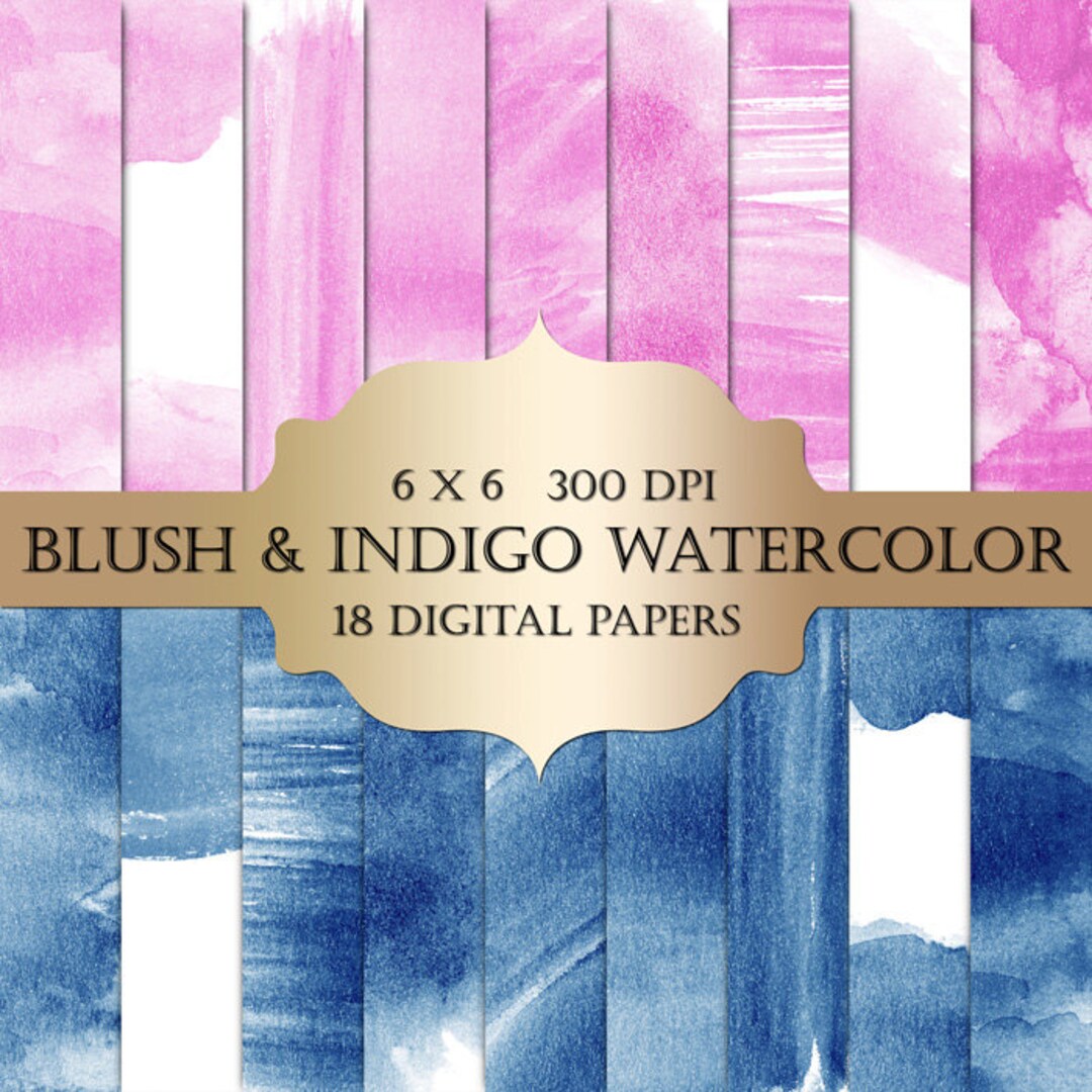 Watercolor Digital Papers Blush & Indigo Watercolor Glitter Metallic ...