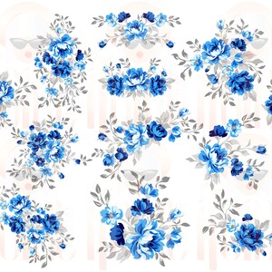 Blue Rose Peony Clipart: Vintage Floral Bouquet (digital Download) - Etsy