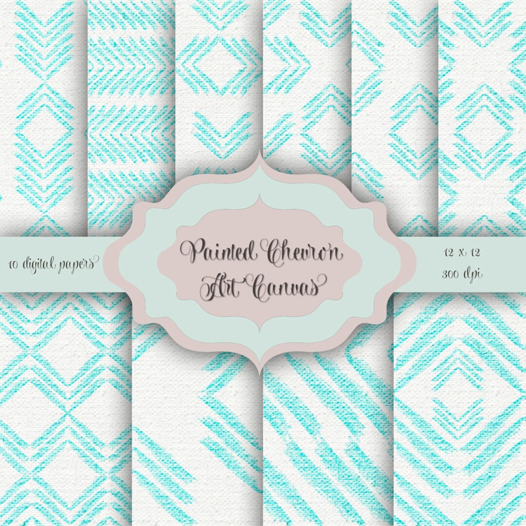 Painted Mint Chevron Geometric Digital Paper Pack - Art Canvas Pattern ...