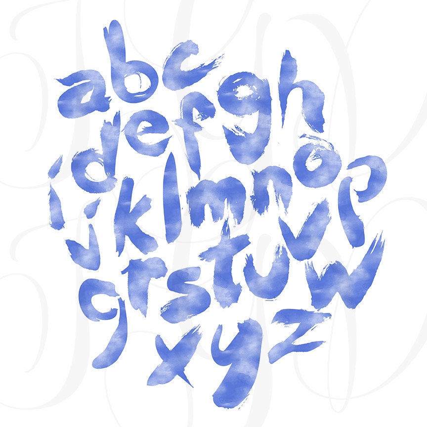 Blue Watercolor Alphabet Clip Art Brushed Letters Paint - Etsy