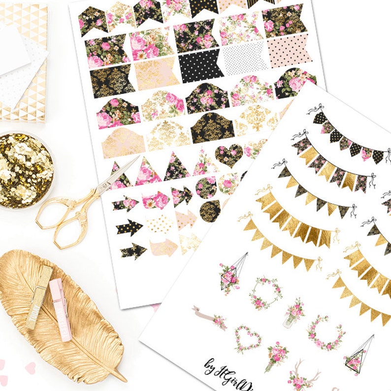 Gold Foil Planner Stickers Printable Gold Shabby Chic - Etsy