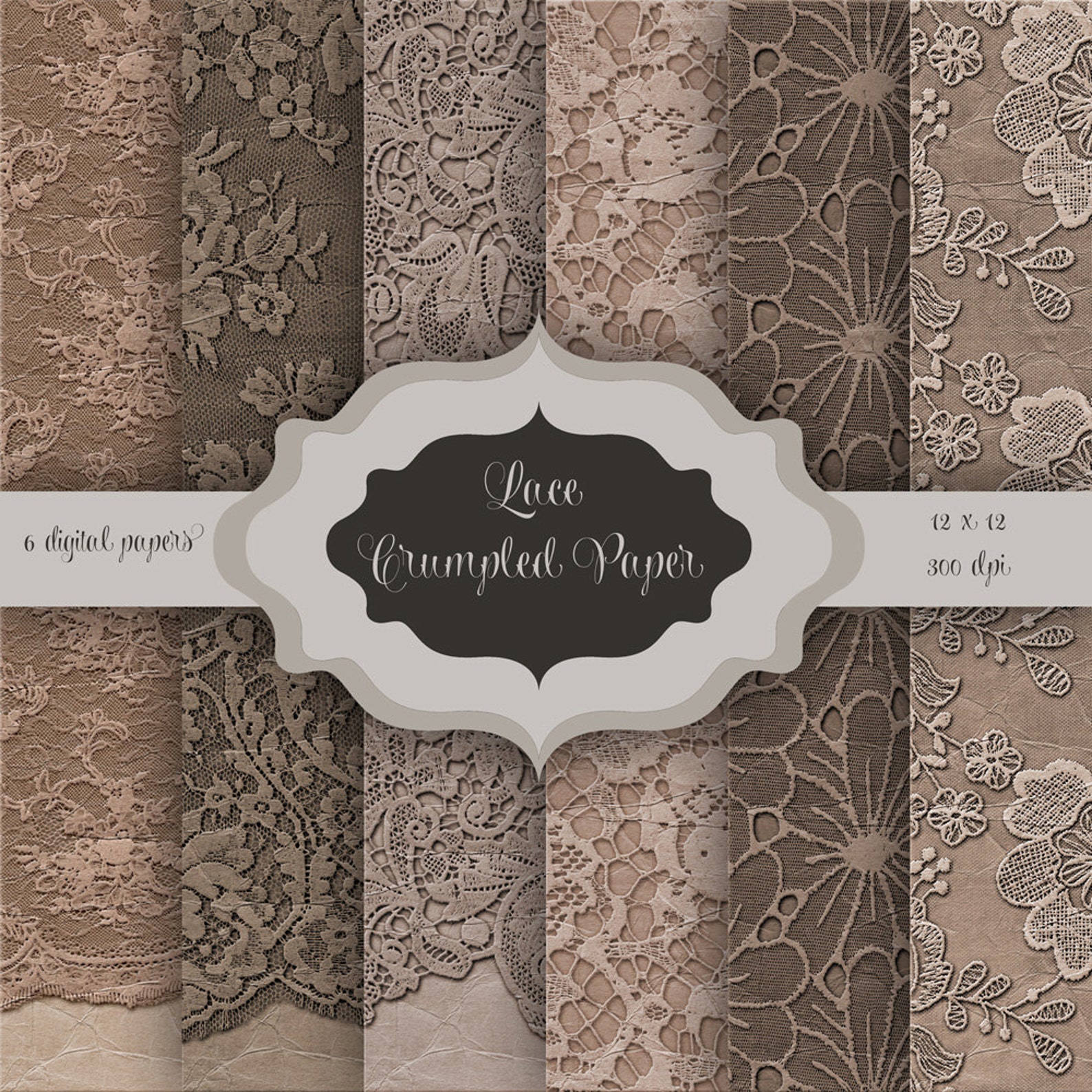 Crumpled Kraft LACE Digital Paper Pack Vintage Lace Crumpled - Etsy