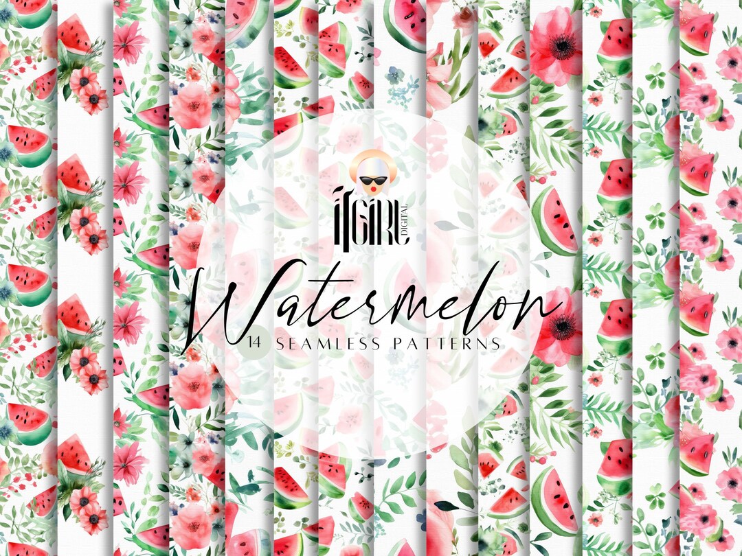 Watermelon Digital Paper, Seamless Pattern, Summer Patterns, Watercolor ...