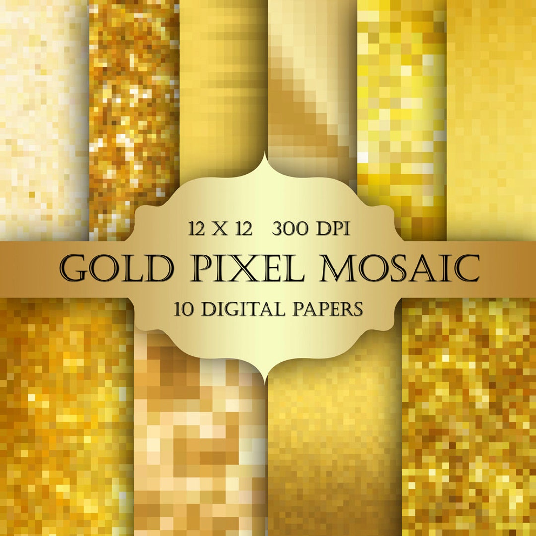 Gold Pixel Mosaic Digital Paper - Gold Texture Sparkle Glitter Metallic ...