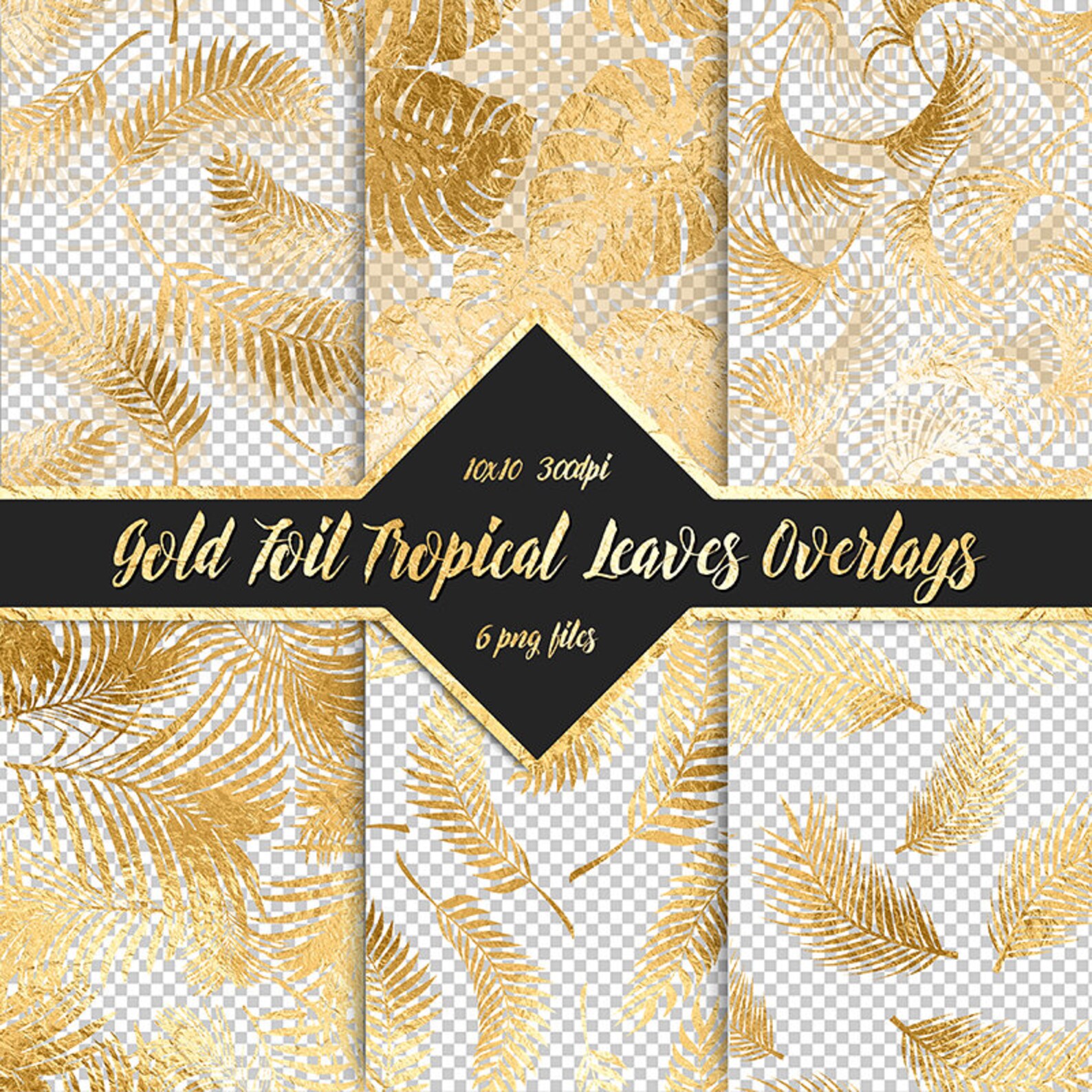 Gold Foil Tropical Leaf Overlays Tropical Leaves Gold Foil Summer ...