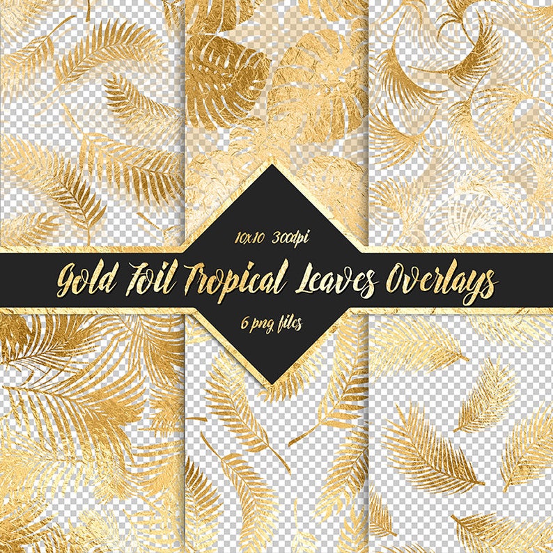 Gold Foil Tropical Leaf Overlays tropical leaves gold foil | Etsy