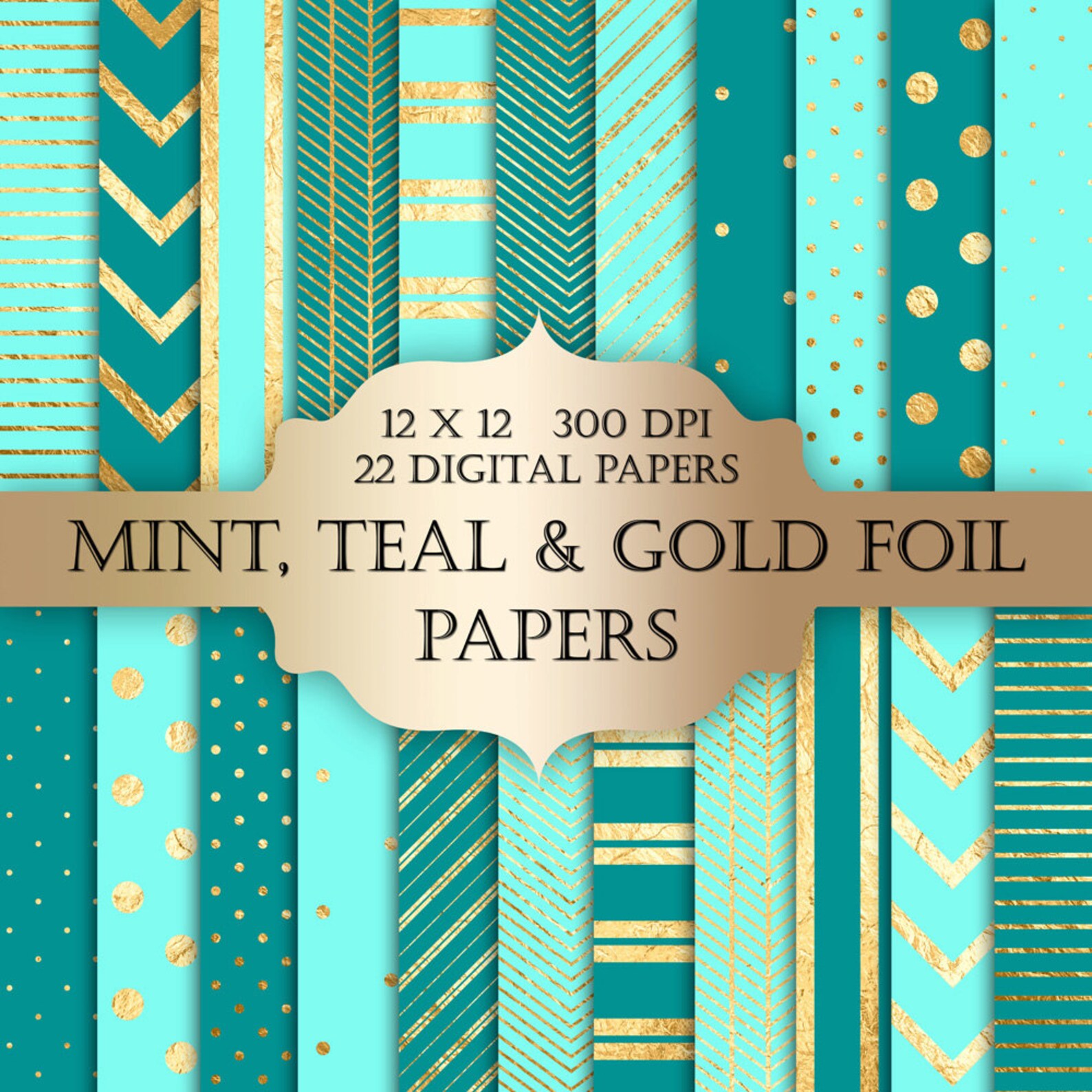 Gold Foil Polka Dot Stripes & Chevron Digital Paper Polka - Etsy