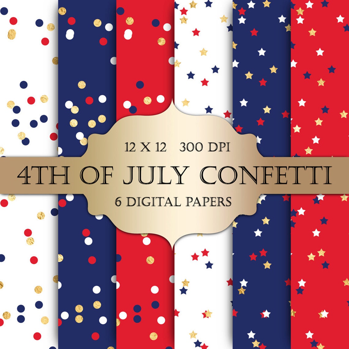 4th of July Digital Paper Pack USA Confetti Patriotic - Etsy