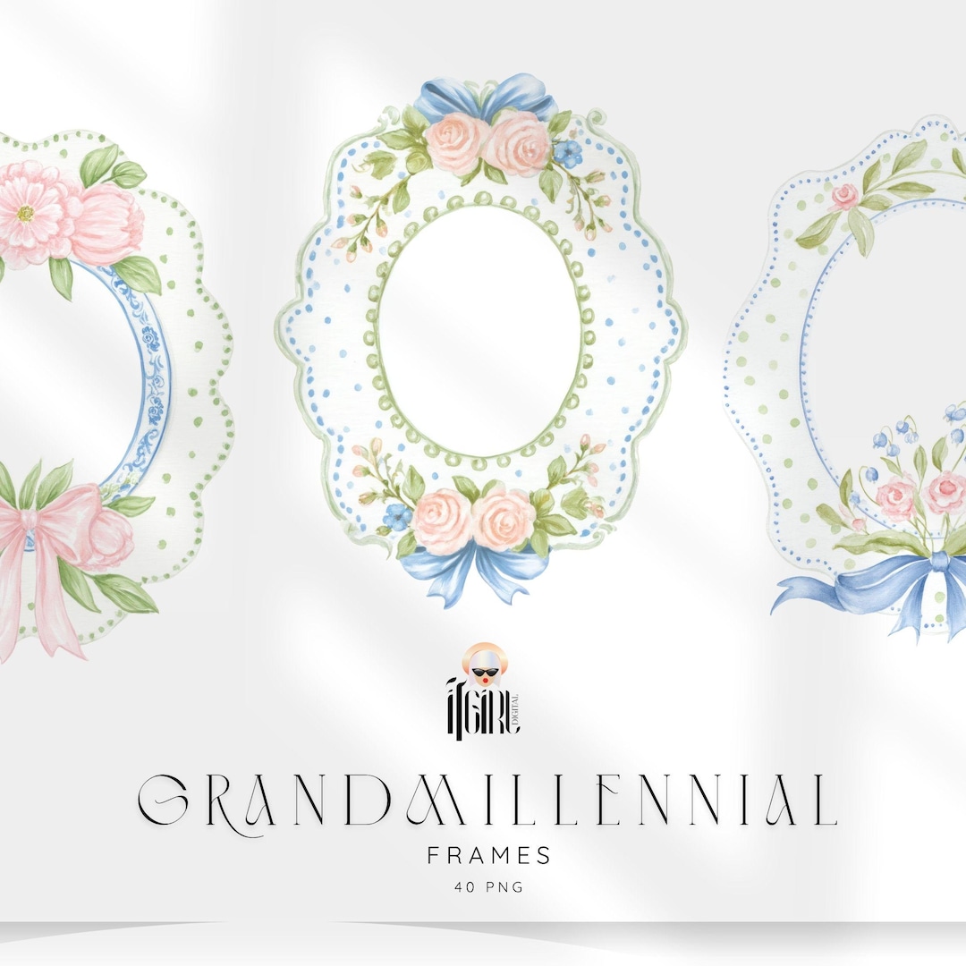 40 Grandmillennial Floral Oval Frames PNG Clipart: Preppy Botanical ...