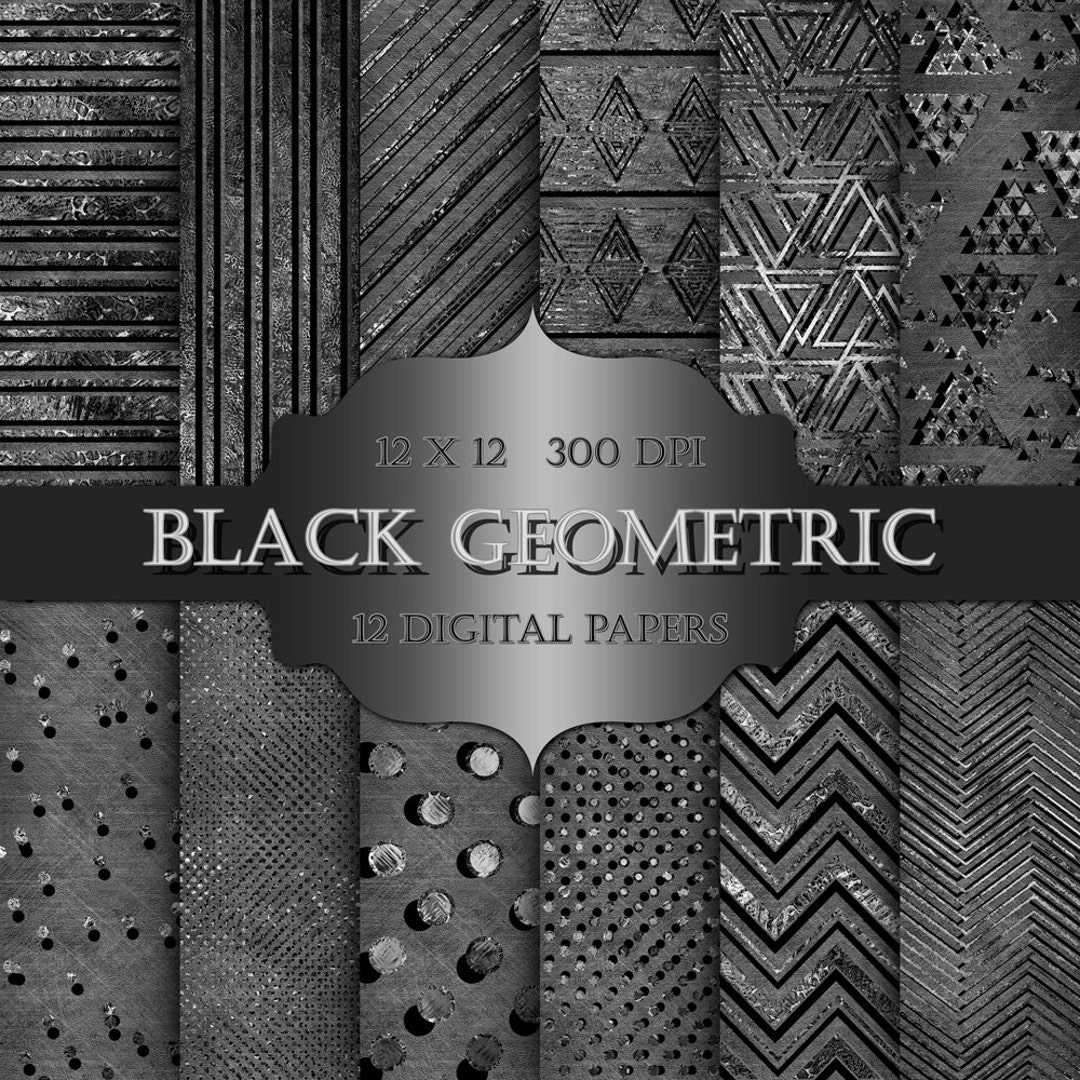 Black Geometric Digital Paper - Black Geometric Chevron Dots Triangles ...