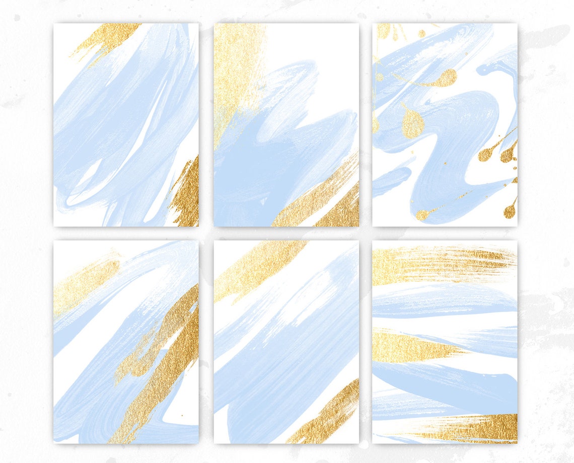 Baby Blue & Gold Brush Strokes Watercolor Textures Gold - Etsy