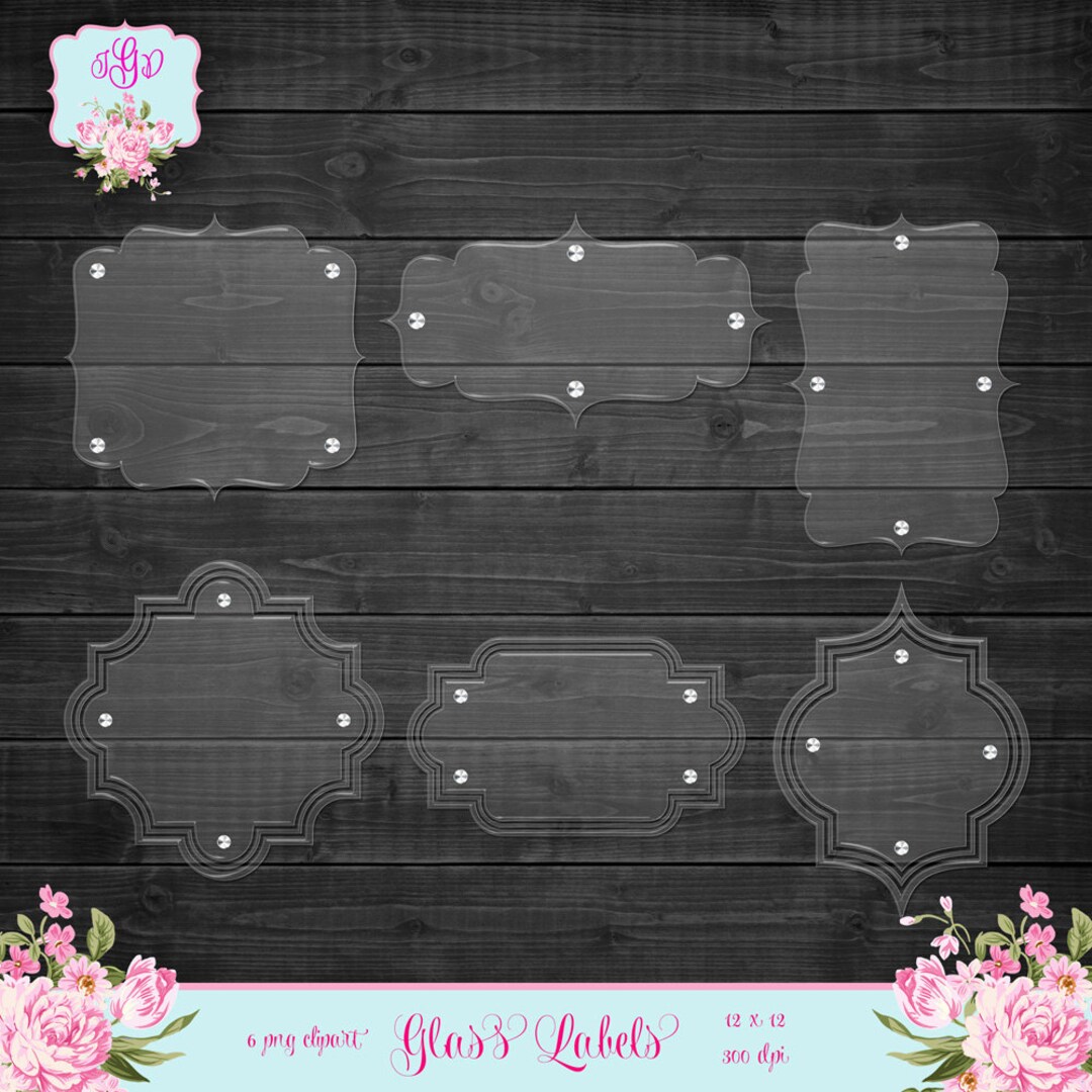 Realistic Glass Labels Transparent Frames Digital Clipart - Glass ...