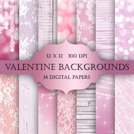 Valentines Day Digital Paper Pack bokeh Wood Lace String | Etsy