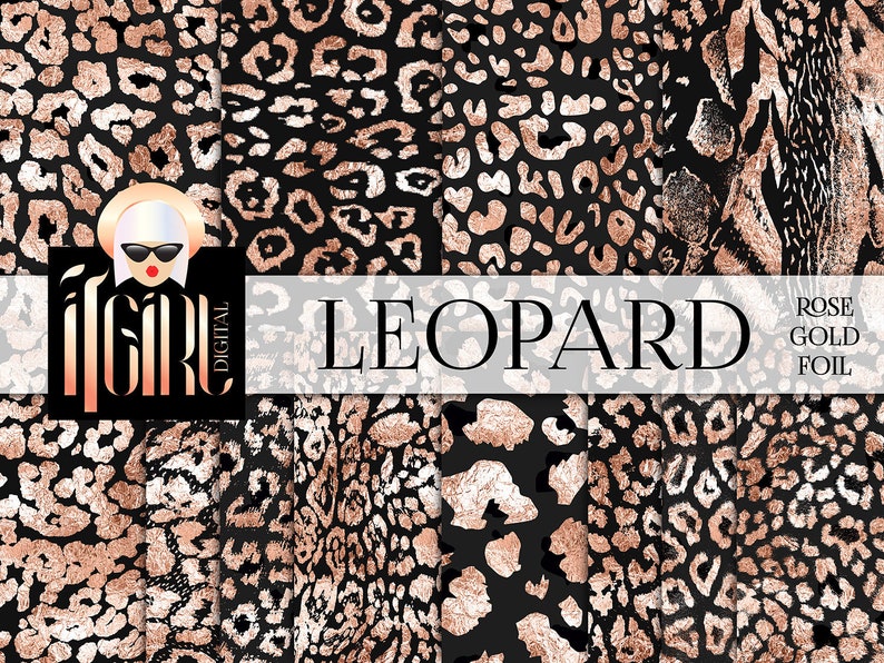 Rose Gold Leopard Digital Papers Black Digital Paper | Etsy