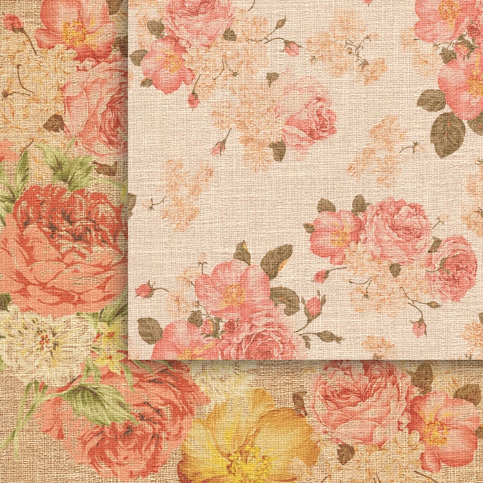 Vintage floral linen texture Digital Paper Pack flower | Etsy