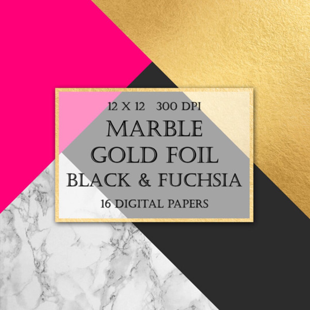 Marble & Gold Foil Digital Paper Fuchsia Luxury Gold Geometric ...